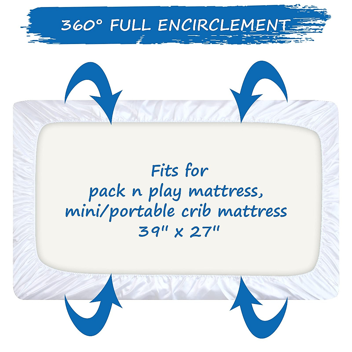 Satin Pack and Play Sheet Fitted, Soft & Silky Portable Playard/Mini Crib Sheets Mattress Cover for Boys and Girls, Compatible with Graco Pack n Play for Baby Hair and Skin, White