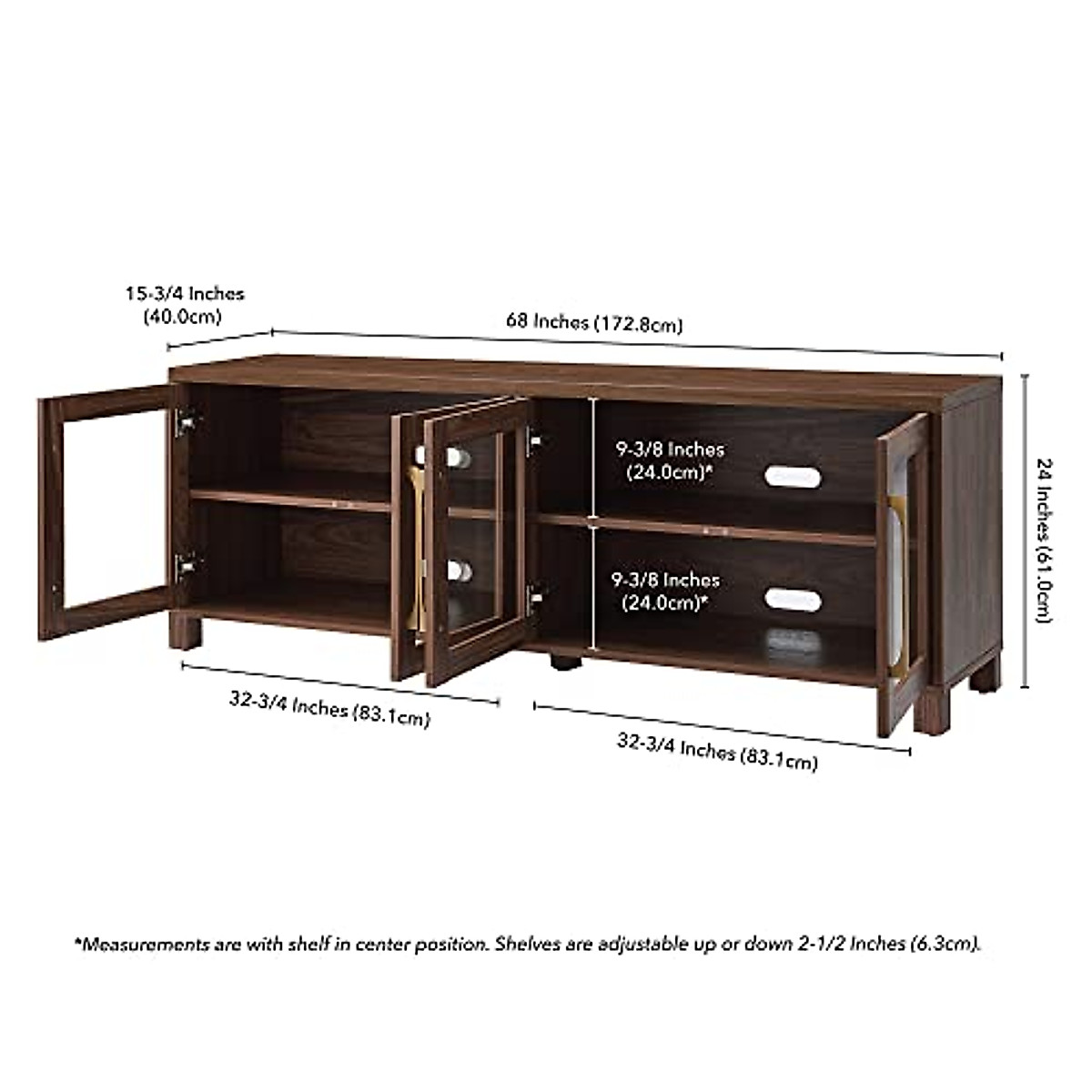Henn&Hart Rectangular TV Stand for TV's up to 80" in Walnut, Electric Fireplace TV Stands for the Living Room
