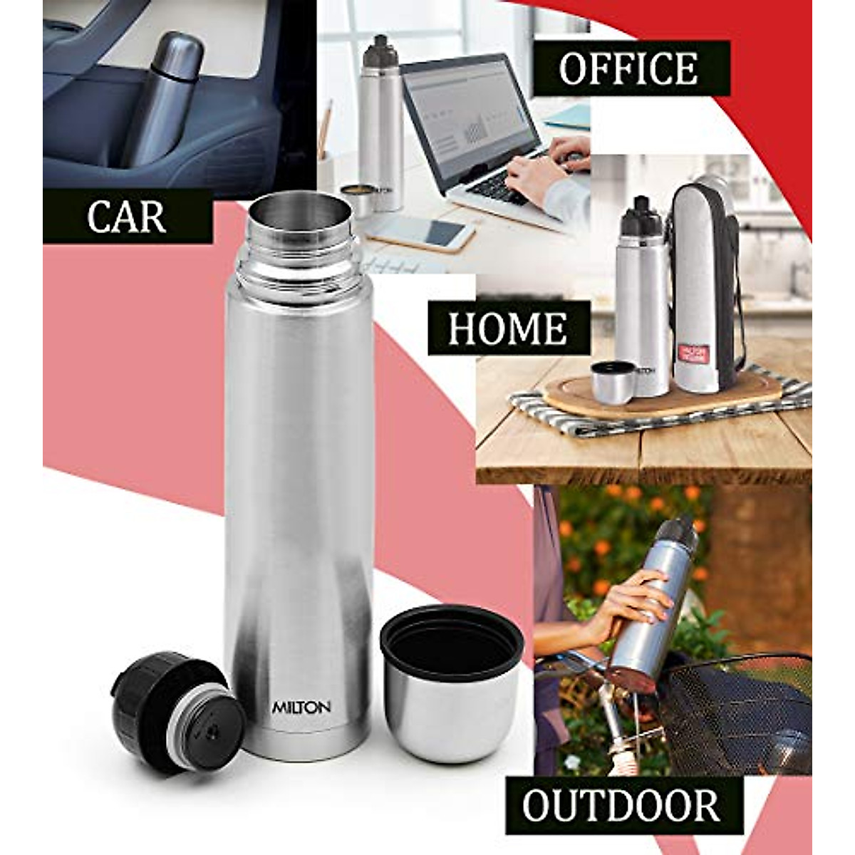 Milton Thermosteel Flip Lid Flask 500, Double Walled Vacuum Insulated 500 ml | 17 oz | 24 Hours Hot and Cold Water Bottle with Cover, 18/8 Stainless Steel, BPA Free, Food Grade, Leak-Proof | Silver