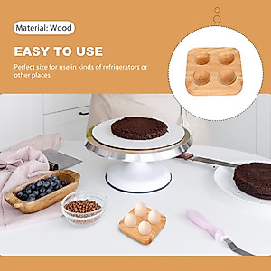 Cabilock Wood Egg Holder Egg Tray 4 Holes Egg Plate Egg Display Stand Storage Containers Rack Egg Decorating Kit for Tabletop Refrigerator