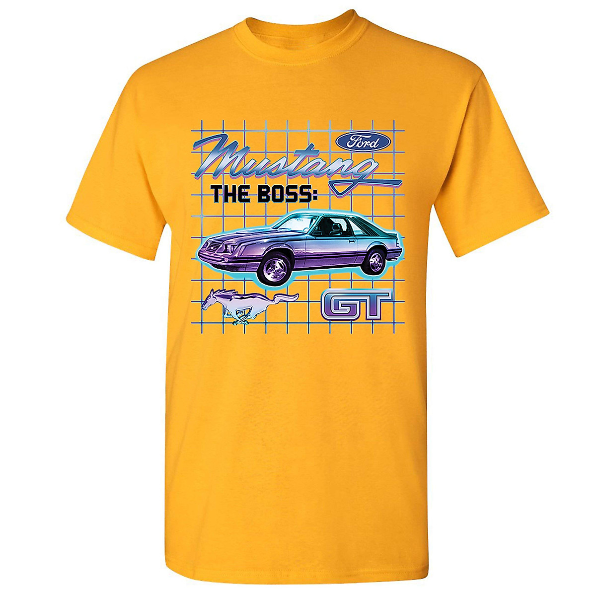 Ford Mustang GT The Boss T-Shirt Muscle Car Licensed Ford Men's Novelty Shirt Yellow X-Large