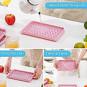 4 Pack Mini Round Ice Cube Tray, Ice Ball Maker Mold for Freezer with Container, Sphere Ice Cube Tray Making 99pcs Circle Ice Chilling Cocktail Whiskey Tea Coffee - Pink