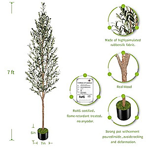 OXLLXO 7ft Artificial Olive Tree (82in) Tall Fake Potted Olive Silk Tree with Planter Large Faux Olive Branches and Fruits Artificial Tree for Office Living Room Home Floor Decor (Indoor/Outdoor)