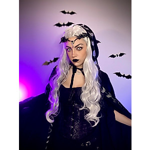 MOSTORY Black Elf Flower Crown - Gothic Raven Skull Headpiece Witch Headband Dark Fairy Circlet for Witch Aesthetic Halloween Cosplay Renaissance Accessory Women Goth Wedding Photo Shoot