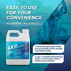 Aqua Blue Pond Dye 4X Concentrate, Lake & Pond Dye Blue for Aqua Blue Water, Ideal Pond Blue Dye & Lake Colorant, Aquashade Pond Dye That Protects Against Sunlight, Safe for Fish & Wildlife, 32 oz