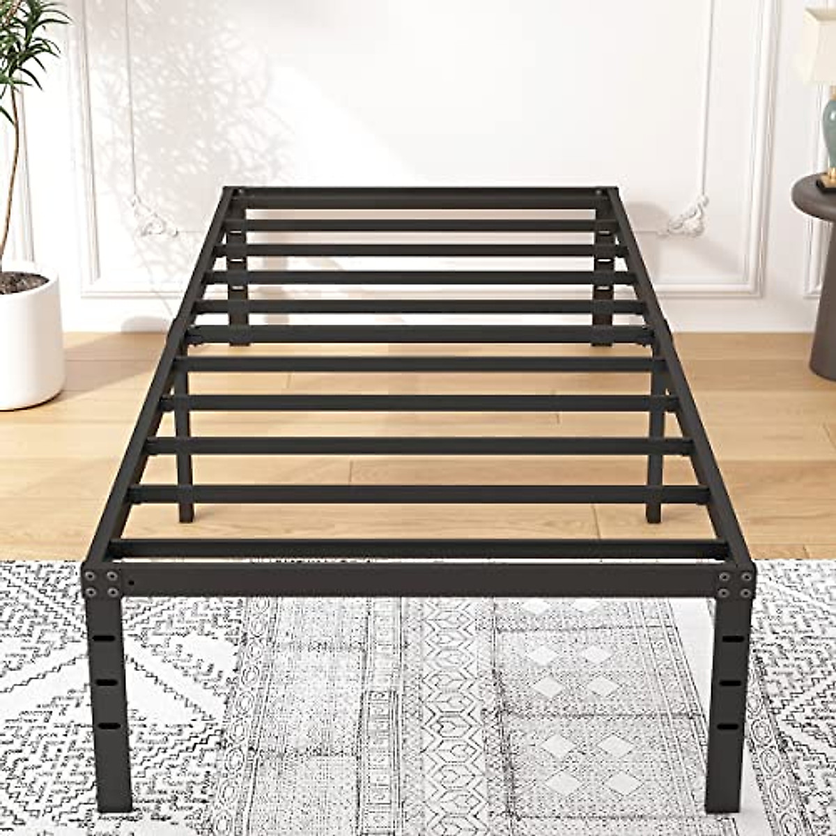 ALDRICH 14 Inch Metal Twin Bed Frame - Single Black Basic Anti Squeak Steel Slats Platform, Easy Assembly Heavy Duty Noise Free Bedframes, No Box Spring Needed