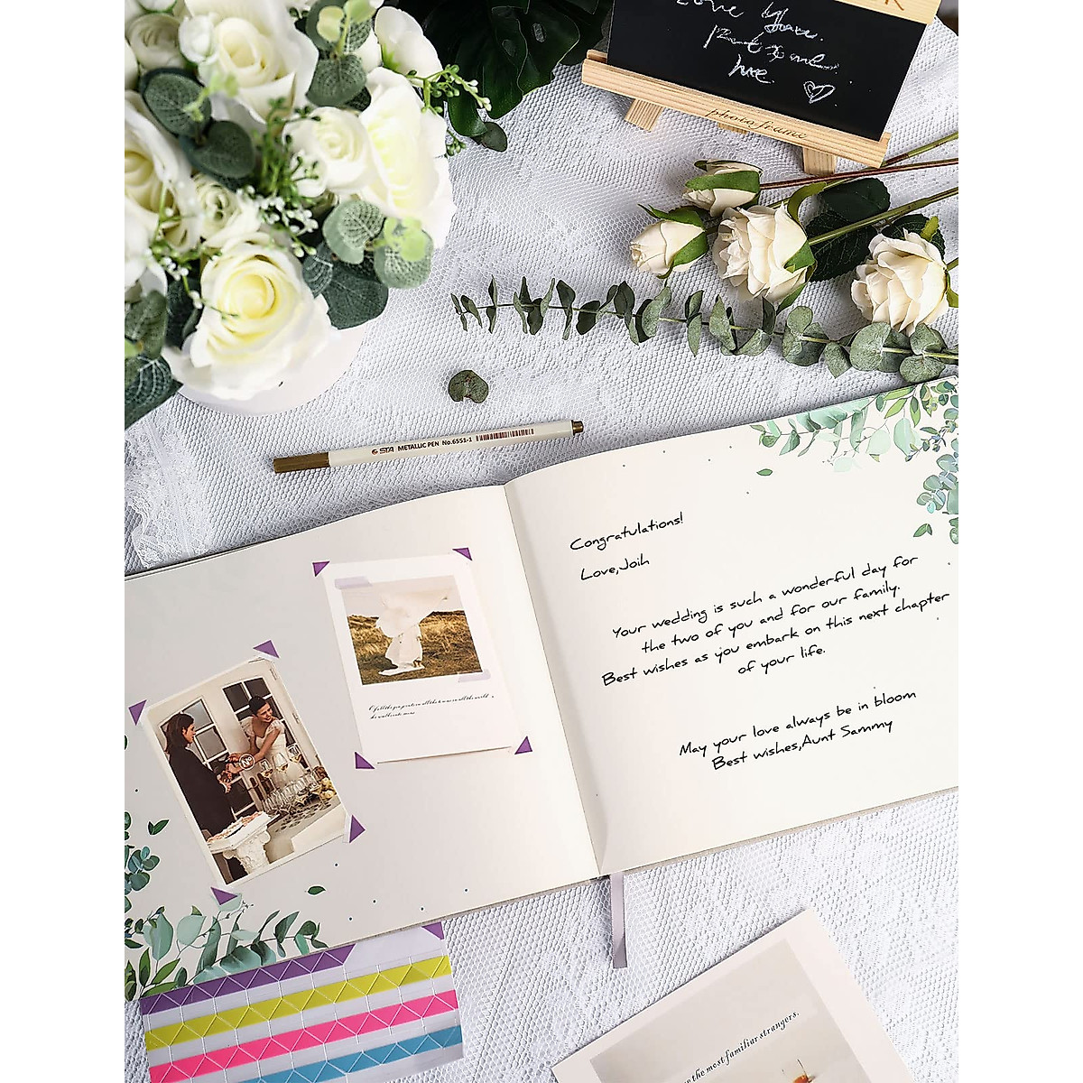Wedding Guest Book，Guest Book Weddings Reception，Polaroid Guest Book for Wedding 100 Pages Paper Hardcover 8" x 10" for Wedding Gift with Pen, Photo Corner
