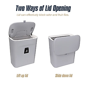 Domiella 2.4 Gal Hanging Trash Can with Lid,Cabinet Kitchen Compost Bin Counter Top Under Sink,Mountable Indoor Compost Bucket for Cupboard Bathroom (Gray)