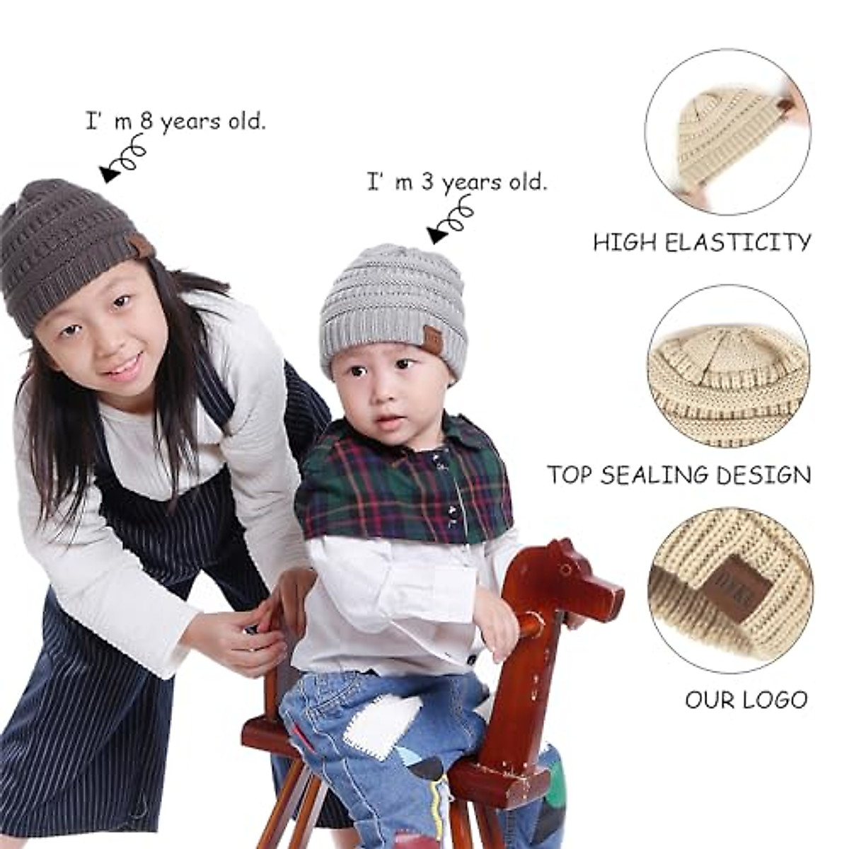 DYKL Packs Kids Baby Winter Warm Knit Hats for Boys Girls Soft Infant Baby Toddler Beanies for Boys Girls