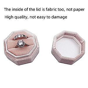 Beatilog Velvet Ring Box - Octagon Premium Vintage Wedding Ring Holder Handmade Double Ring Bearer Jewelry Display Organizer for Proposal, Engagement, Ceremony, Christmas, Photography (Light Pink)