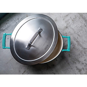 SAVEUR SELECTS Enameled Cast Iron 6-Quart Oval Roaster with Stainless Steel Lid, Saveur Blue, Voyage Series