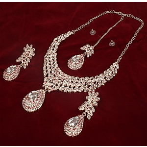 Touchstone Indian wedding jewelry sets for women necklace bollywood jewellery set pink and silver desi bridal designer necklaces earrings artificial joyeria rhinestone crystal fancy in white tone