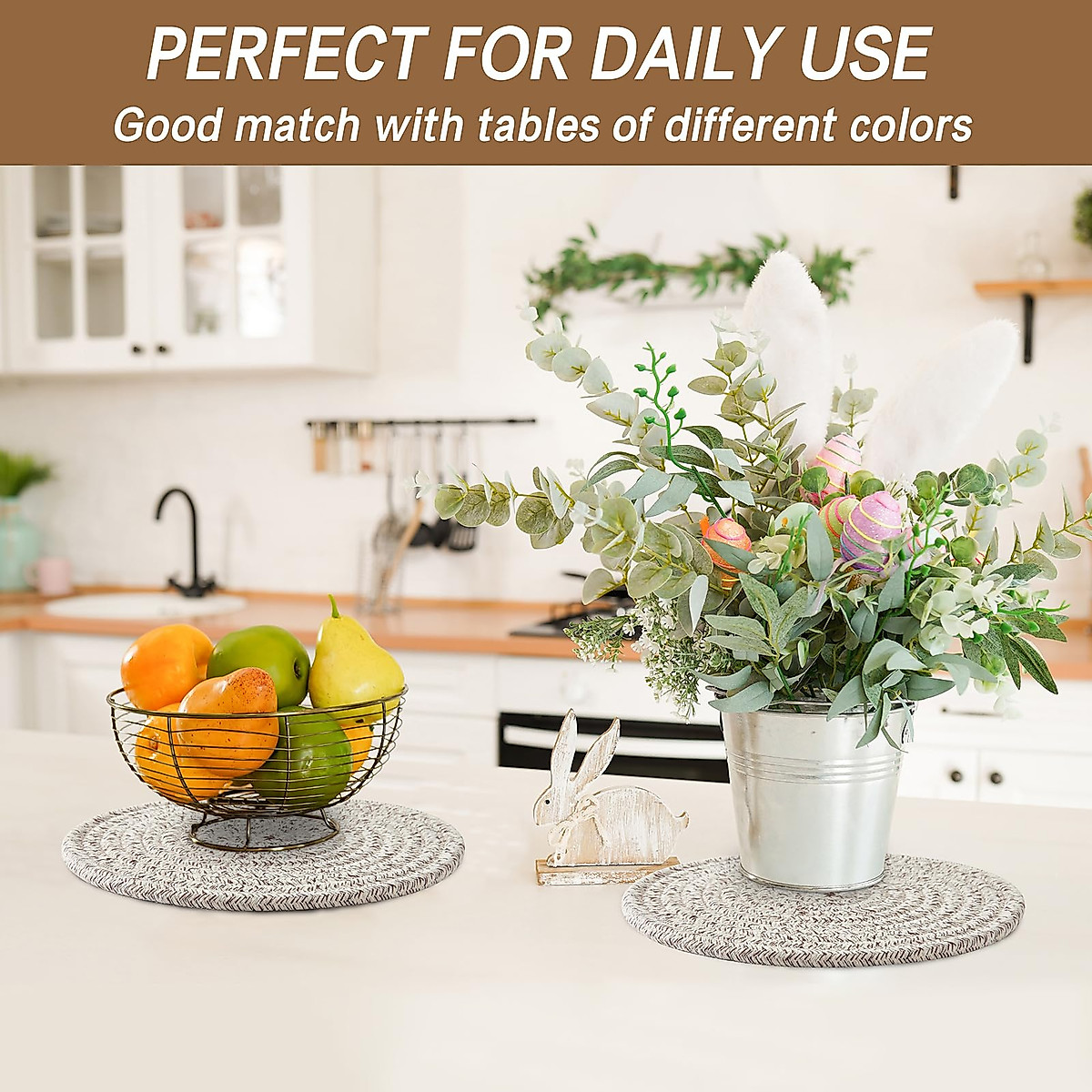 Coga 8" Trivets for Hot Dishes, Hot pots and Pans, 6 Pack Heat Resistant Hot Pads, Pot Holders for Kitchen, Hot Plate Mats for Table and Countertops, Farmhouse Decor Home Kitchen Essentials, Brown