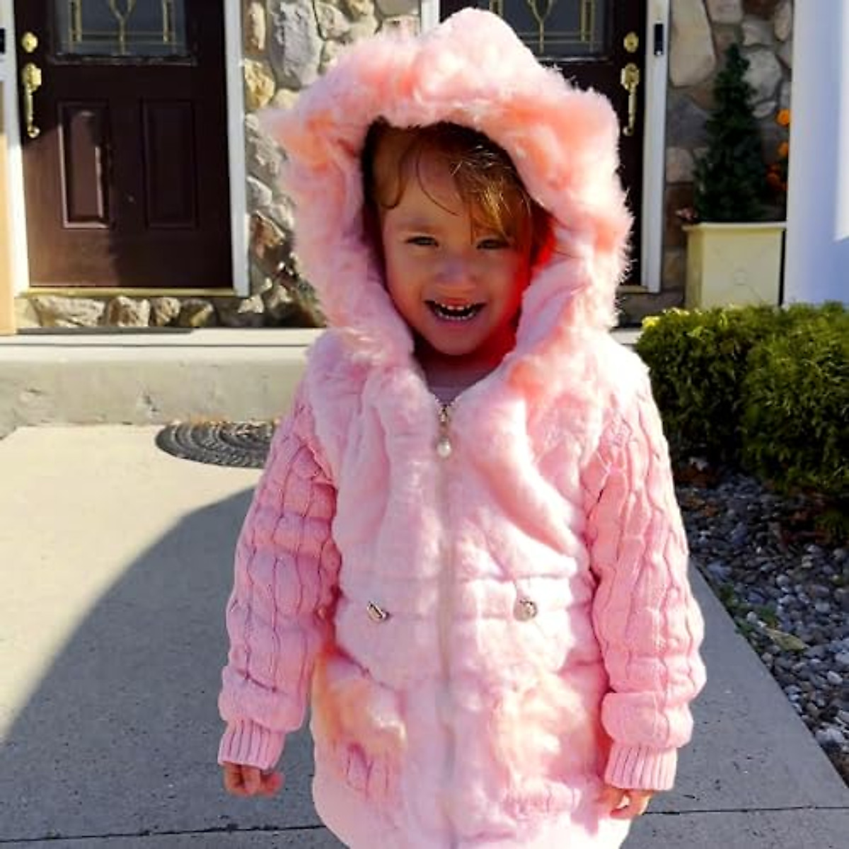 MQQUFF Baby Girls Infant Winter Knited Fur Outerwear Coats Snowsuit Clothing Jackets (US, Age, 18 Months, 24 Months, Pink)