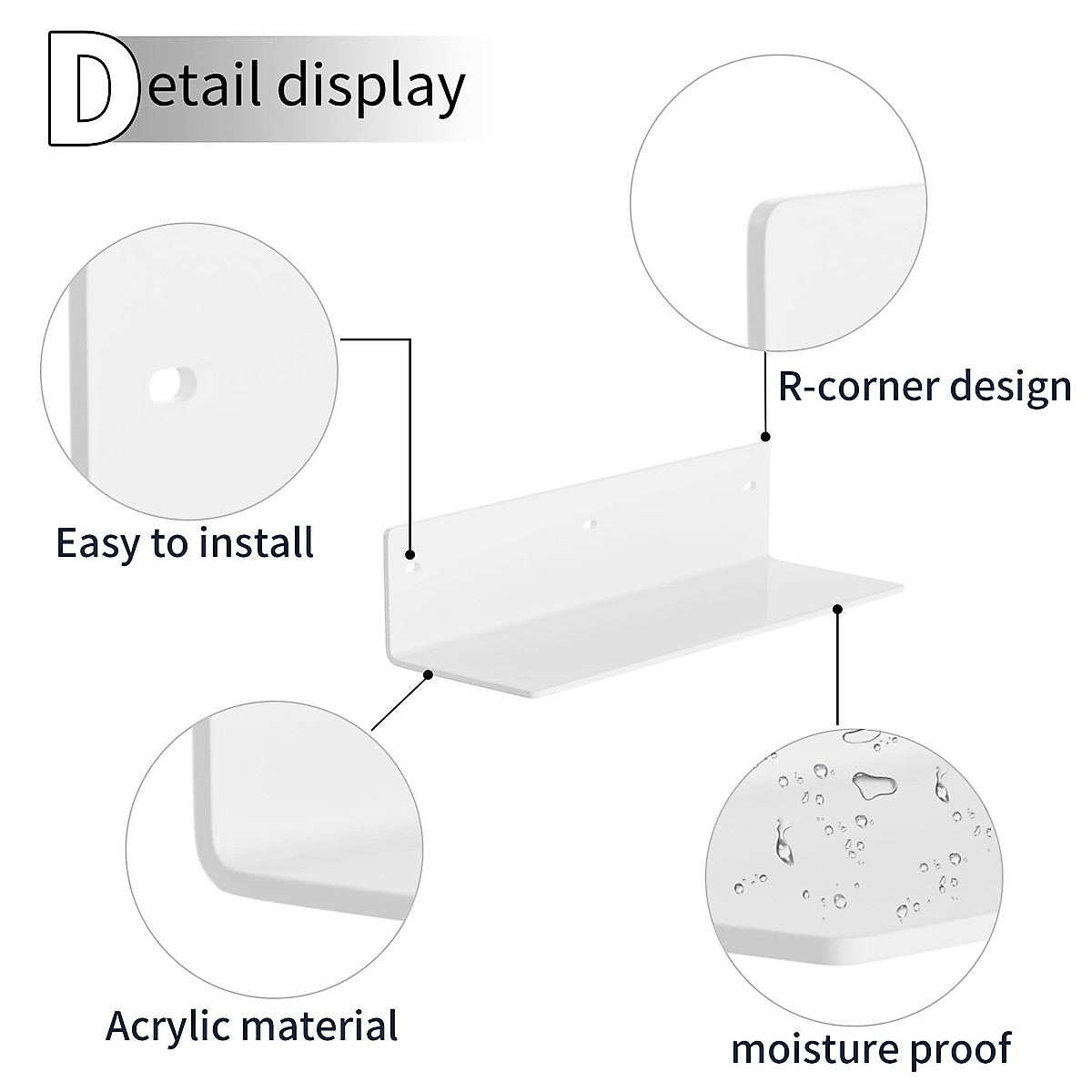 Sezanrpt 12 Inches White Acrylic Wall Shelves Set of 2, Wall Mounted Shelves for Plants, Speaker, Camera, Toiletries, Spice Jars, Coffee, Candles, Shoes, 2 Pack