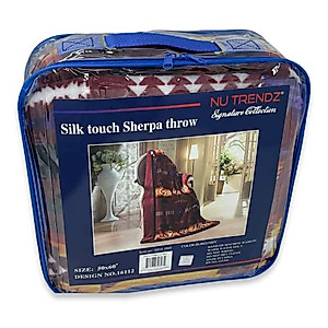 Nu Trendz Signature Southwest Design (Navajo Print) Sherpa Lined Throw 16112 Burgundy