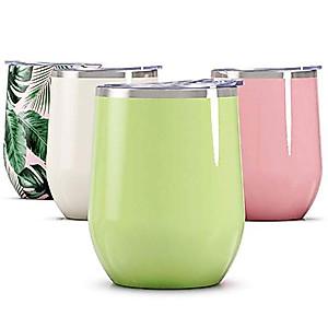 Maars Bev Stainless Steel Stemless Wine Glass Tumbler with Lid, Vacuum Insulated 12 oz Cup | Spill Proof, Travel Friendly, Fun Cocktail Drinkware - Matcha Green