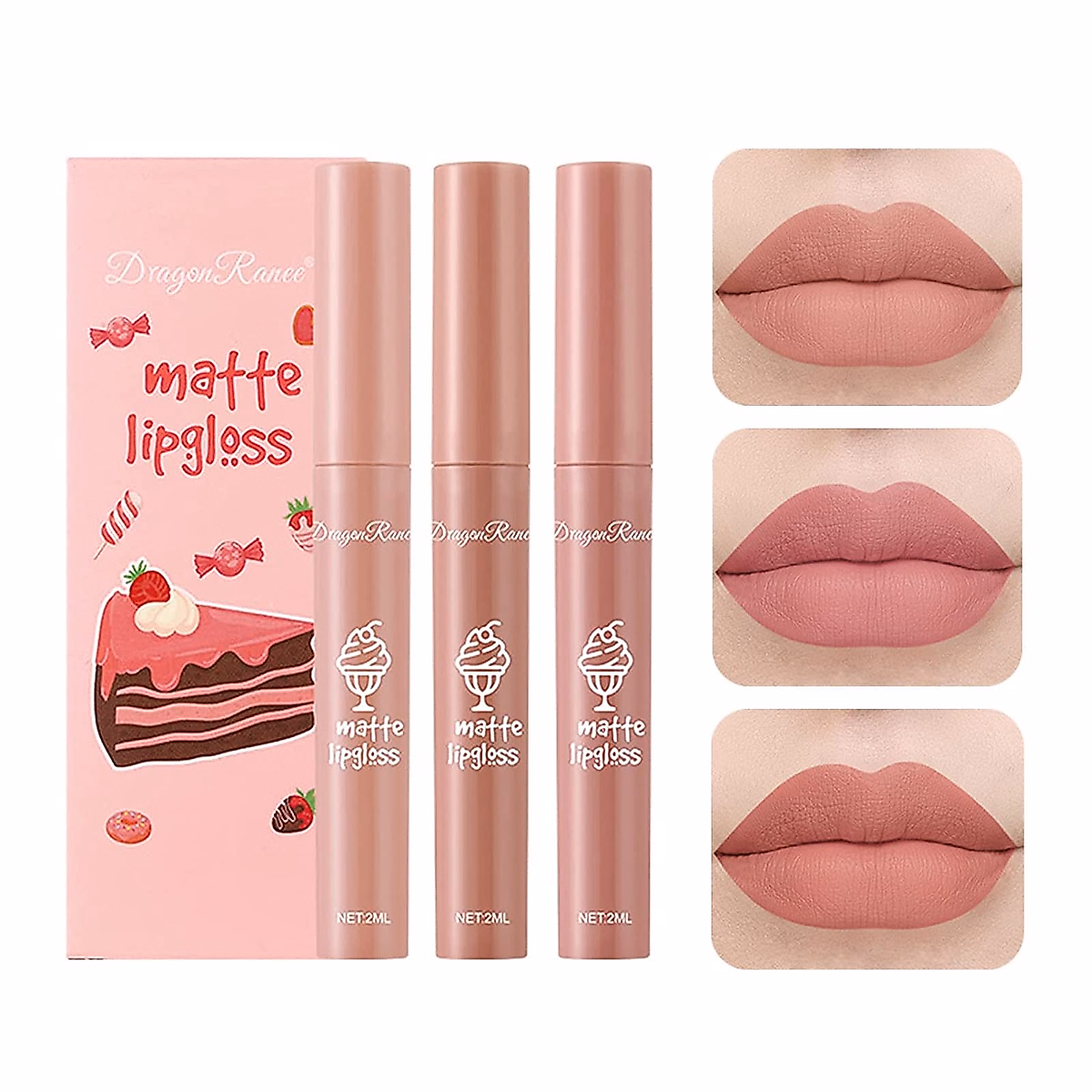 3 Pcs Nude Matte Lipstick Set,Nude Lipstick Velvet Air Moisture Smooth Crayon Lip Stain,Long Lasting Lipstick 24 Hour Waterproof Nourishing Lipstick with a Matte Finish, Lip Gloss Lipstick for Women (Set B)