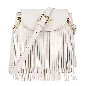 Hoce Women PU Leather Mini Hobo Fringe Tassel Crossbody Bag Vintage Tassel Shoulder Bag, White