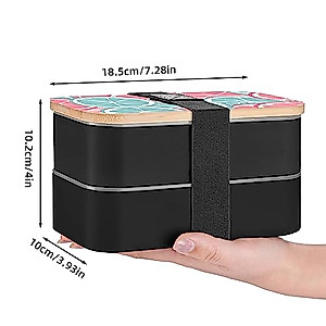 Pink Blue Citrus Slices Adult Lunch Box, Bento Box, With Cutlery Set Of 3, 2 Compartments, Rectangular, Lunch Box For Adults