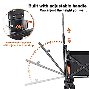 Sports Folding Utility Wagon Collapsible Outdoor Garden Small Grocery Carts, 220LBS Weight Capacity for Shopping Storage, with 360 Degree Swivel Wheels, Black