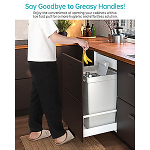 Cabinet Foot Pull for Trash Drawer - Foot Pull for Trash Cabinet Drawer - Hands-Free Design for Full Overlay Cabinet Doors - Durable Carbon Steel with EVA Padding