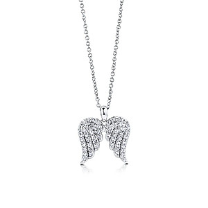 BERRICLE Sterling Silver Angel Wings Cubic Zirconia CZ Fashion Pendant Necklace for Women, Rhodium Plated