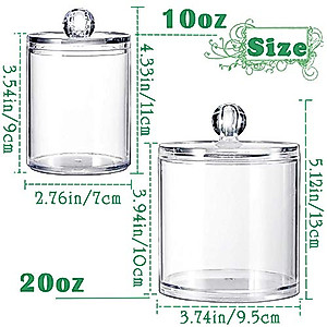Qiuttnqn 3 Pack Cotton Swab Ball Pad Holder with Lid,Clear Acrylic Bathroom Container,Makeup Organizer for Cotton Swabs,Cotton Rounds,Cotton Ball,Floss Picks,Bath Salts and Hair Ties(10 OZ,20 OZ)