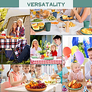 Sets of 8 Wheat Straw Dinnerware (64 Pcs) Microwave Safe Unbreakable Plates Bowls Cups Sets with Cutlery Utensils Colored Lightweight Plastic Dinnerware for Kids Adults Camping Picnic Dorm RV Kitchen