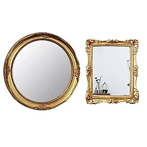 Funerom Vintage 11 x 9.5 inch Mirror Square Antique Gold 12.2 inch Decorative Mirror Round Gold
