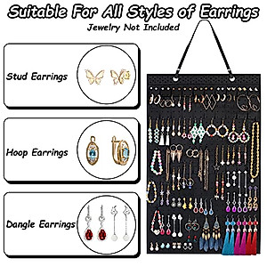 Caffox Hanging Earring Holder, Large Earring Organizer with 20Pcs Extra Hooks for Earrings, Necklaces, Bracelets, Jewelry and Sunglasses, Wall Earring Display for Home, Holds Up To 300 Pairs