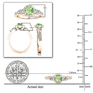 Dazzlingrock Collection 14K 5 MM Round Peridot, Pear White Sapphire & Round Diamond Ladies Ring, Rose Gold, Size 5.5