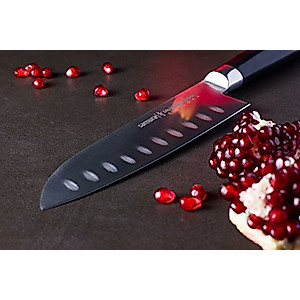 SAMURA MO-V Professional Japanese Kitchen Santoku Knife 7", Hardened to 58-61° HRC, Molybdenum-Vanadium Steel AUS-8 Blade, Ergonomic and Moisture Resistant G-10 Fibreglass Handle