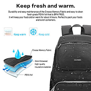 KNOWVAN Lunch Backpack for Women,2-in-1 backpack with lunch compartment ,Large Capacity Lightweight Waterproof & Leakproof Teacher Nurse Work Backpacks with USB Port，Black