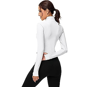 Locoowai 2 Pack Women's Workout Jackets, Long Sleeve Workout Tops with Thumb Holes, Full Zip Lightweight Running Jackets (Small)