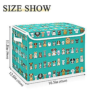 innewgogo Different Cartoon Dogs Storage Bins with Lids for Organizing Closet Organizers with Handles Oxford Cloth Storage Cube Box for Living Room