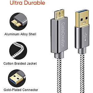 CableCreation Short USB3.0 Hard Drive Cable 1FT, USB 3.0 A to Micro B Cable 5Gbps Data, USB 3.0 External Hard Drive Cable Works for WD Toshiba Seagate Hard Drive Galaxy S5 and More 0.3m