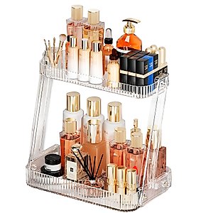 Happnear Bathroom Organizer Countertop, 2 Tier Countertop Organizer for Bathroom Counter, Bathroom Counter Organizer for Vanity Perfume Tray, Cosmetics Skincare Storage, (White)