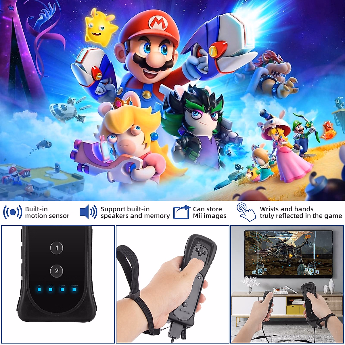 JTao-tec Wii Controller, 2 Packs Wii Controller and Wii Nunchuck for Wii and Wii U Console, with Silicone Case and Wrist Strap (Black + pink)