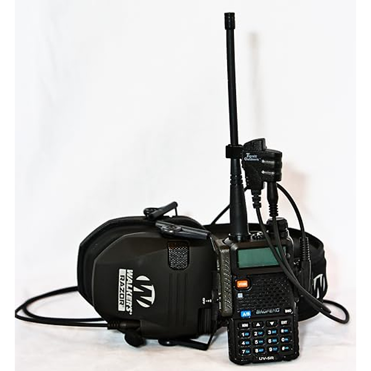 Push-to-Talk 2-Pin K1 Cable with Aux Audio Adapter - PTT Button for BaoFeng and Kenwood Radios - Compatible with 3.5mm Headsets and Auxiliary Inputs, Great with Electronic Earmuffs