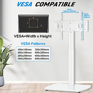 YOMT Floor TV Stand with Swivel Mount, Universal TV Stand for Most 27-65 Inch LED LCD OLED Flat Panel or Curved Screen TVs, Height Adjustable Narrow TV Stand for Bedroom Small Space, White