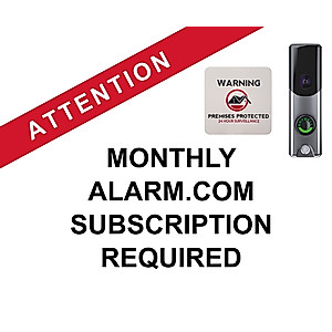 Skybell Slim Line II Silver Wi-fi Video Doorbell Camera for Alarm.com ADC-VDB105X Bundled with 4 inch Warning Sticker. Not Compatible with The Skybell app. Monthly Paid Subscription Required
