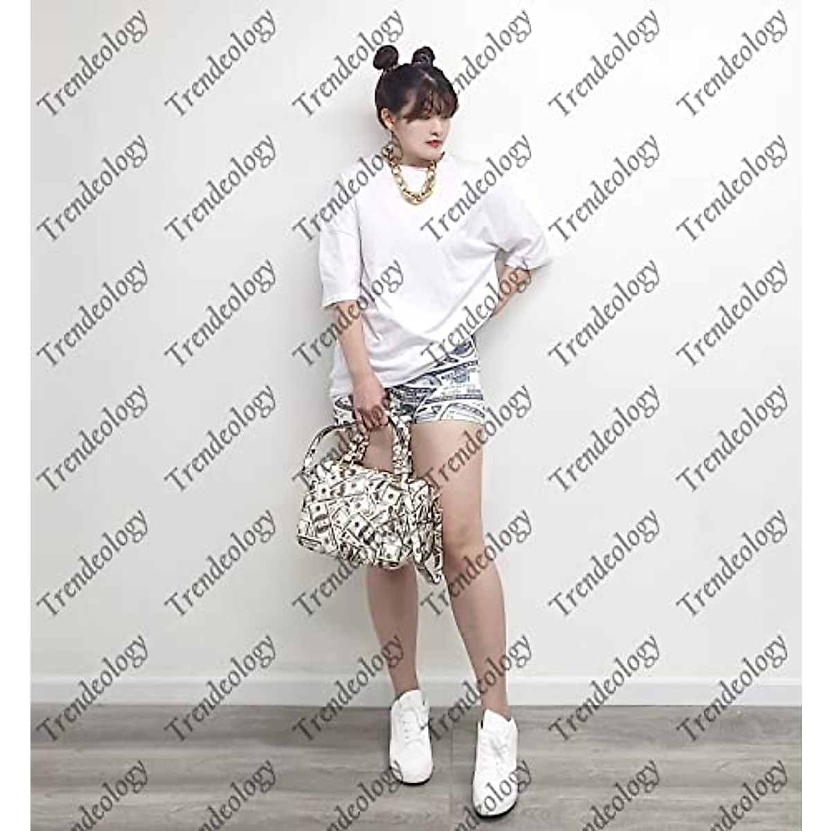 Womens Girls Hundred Dollar Bill Money Theme Novelty Satchel Purse Crossbody Clutch Shoulder Bag (2-in-1 Barrel Satchel)