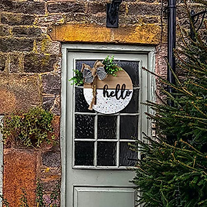 Heart Carpenter Welcome Sign Wall Art Room Decor with Spring Summer Green Eucalyptus Wreath Front Door Decoration, Rustic Round Wood Wall Window Decoration Living,Bedroom,Bathroom,Outdoor, Farmhouse, Porch