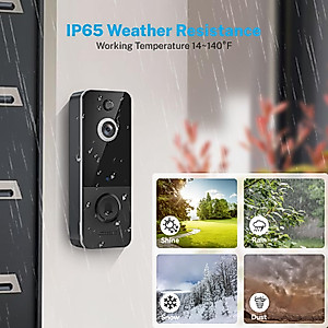 BITEPASS Smart Video Doorbell Camera Wireless with Ring Chime, AI Human Detection, 2-Way Audio, HD Live View, Wire-Free, Night Vision, Cloud Storage, Battery Powered, Indoor Outdoor Surveillance
