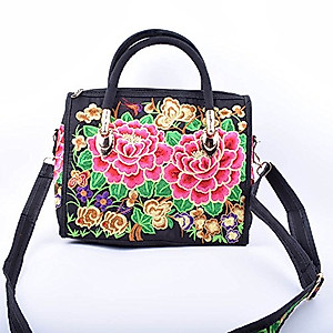 VINTAGE EMBROIDERY V.E. Women's Designer Large Top Handle Structured Tote Bag Satchel Handbag Shoulder Bag Purse … (2 Red Flower)