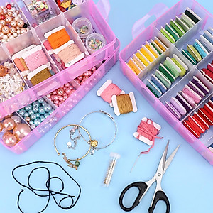 COSICS Large Stackable Craft Storage Containers, 3 Layers Hair Accessories Organizers Box with Adjustable Compartments, Plastic Bead Organizer Case for Art Supplies, Jewelry, Toys, Nail, Embroidery