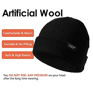 Winter Beanie Hats for Women Soft Knitted Cuffed Watch Cap Classic Stretchy Knit Warm Cap for Men Black
