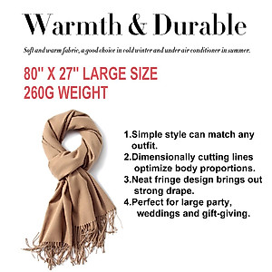maamgic Women's Scarf Pashmina Shawls and Wraps for Evening Dresses Travel Office Winter Wedding Cashmere Feel Large Scarves Tan/Camel