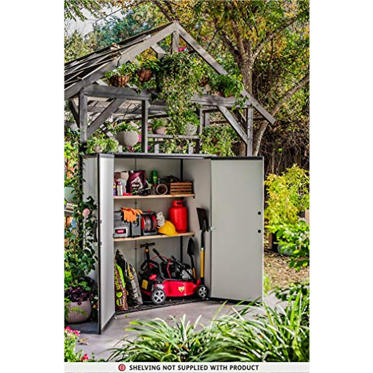 Keter Premier Tall Resin Outdoor Storage Shed for Patio Furniture, Pool Accessories, and Bikes